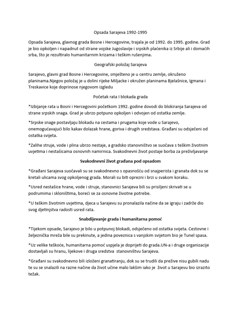 Opsada Sarajeva 1992-1995 | PDF