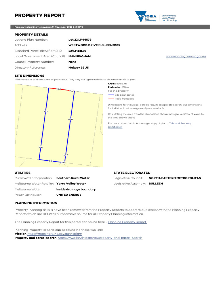 Lot 22 LP44579 (ID971292) Detailed Property Report | PDF | Land Lot