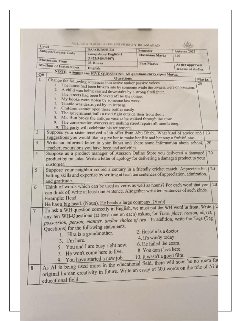 1423,5404,9407 Autumn 2023 Paper 02 | PDF