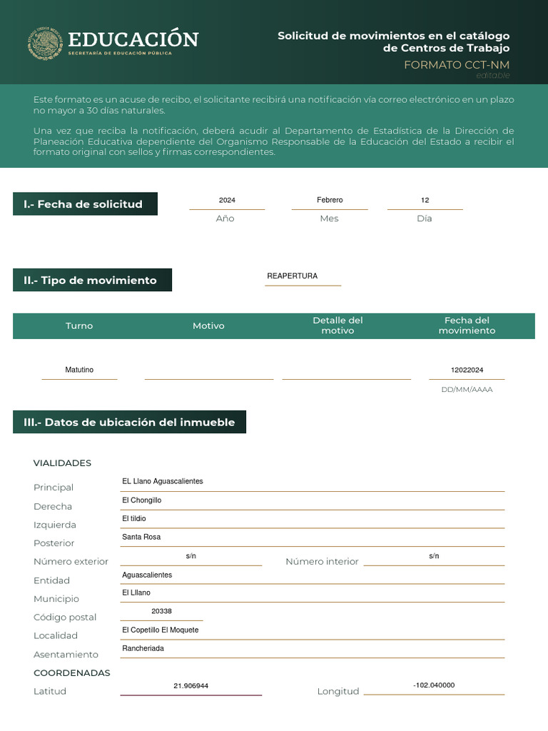 CCT NM - SOLICITUD DE MOVIMIENTO (1)[1] reapertura | PDF
