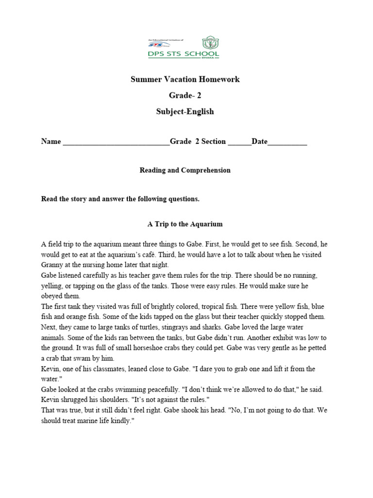 Gr- 2 - Summer Vacation Homework (2) | Download Free PDF | Aquarium
