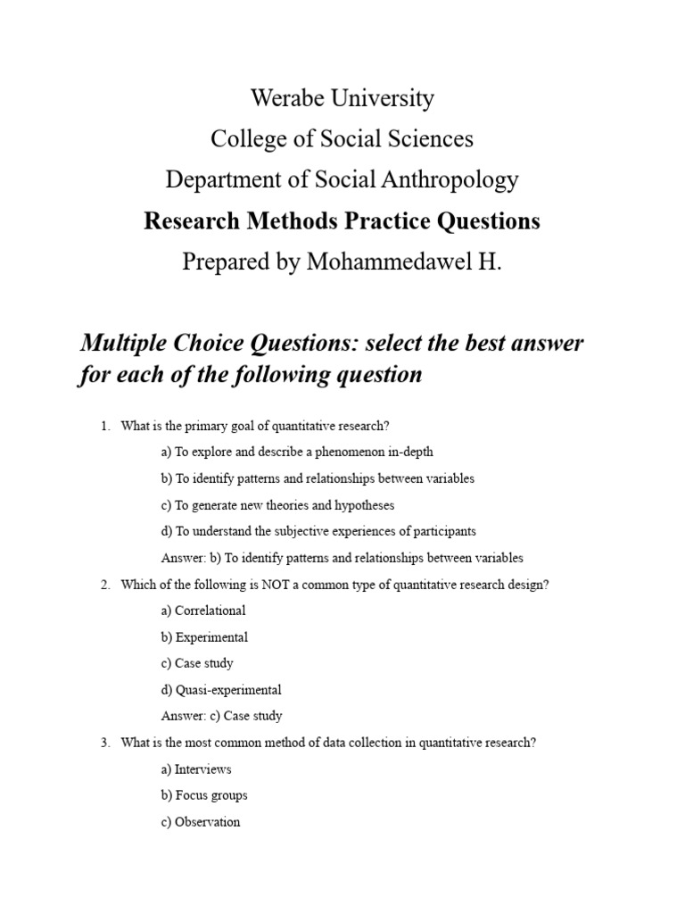 Research Methods Quiz | Download Free PDF | Sampling (Statistics ...