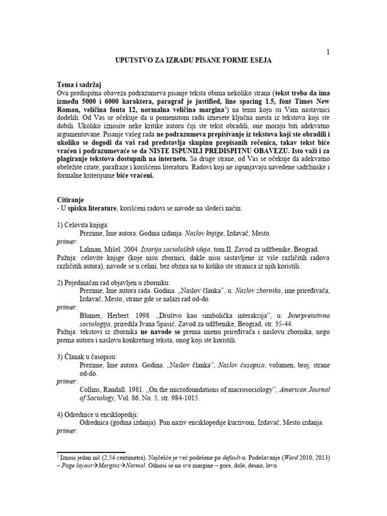 Uputstvo Za Pisanje Eseja | PDF