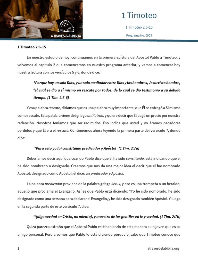 1 Timoteo 2,6-15 | PDF | Pablo el apóstol | Oración