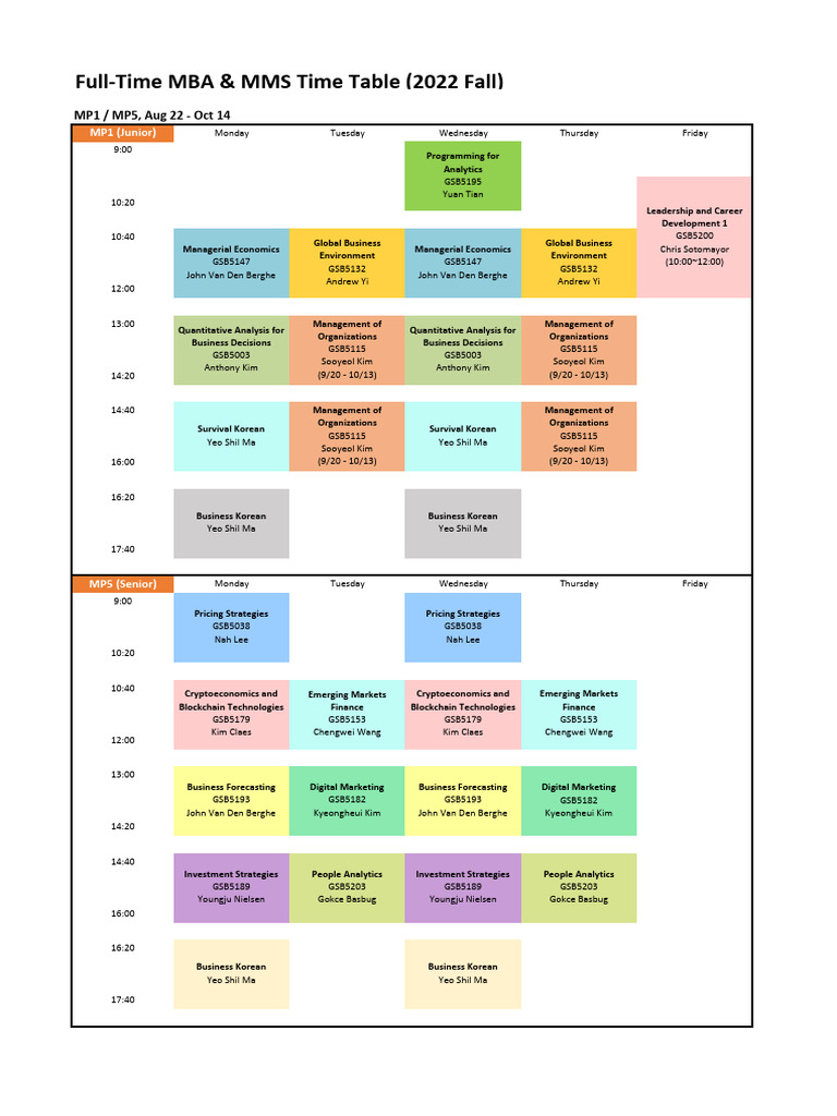 MBA & MMS Fall 2022 Schedule | PDF | Financial Economics | Business ...