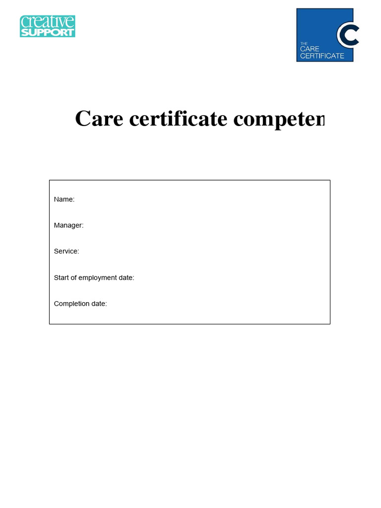 Care Certificate Competence Record Guide | PDF | Social Work ...