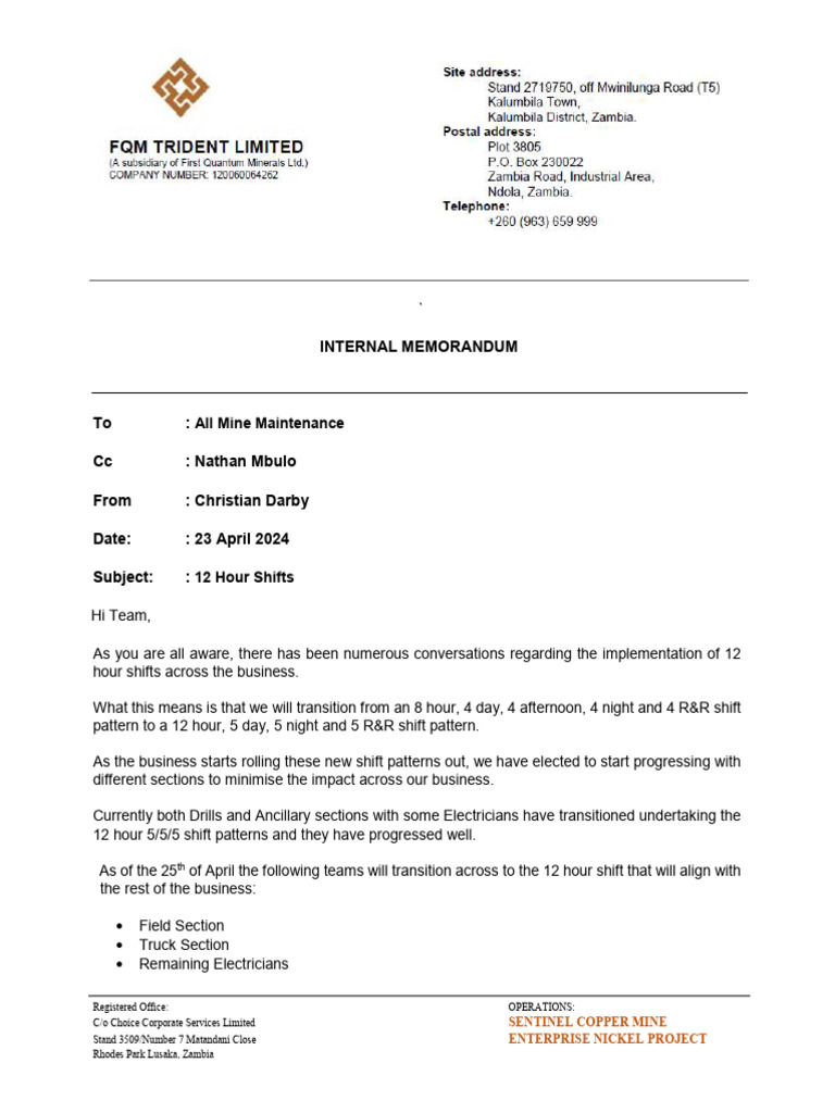 All sections 12 Hour Shifts | PDF