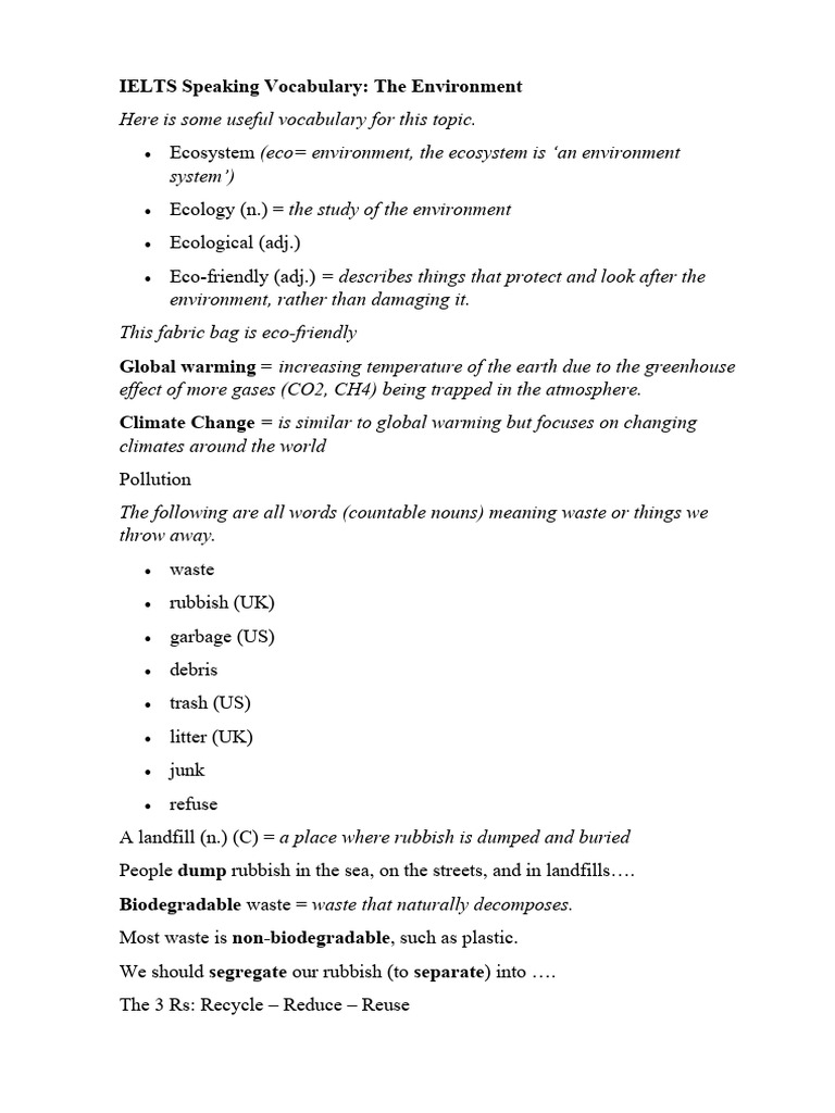 IELTS Speaking Vocabulary | PDF | Greenhouse Gas | Waste