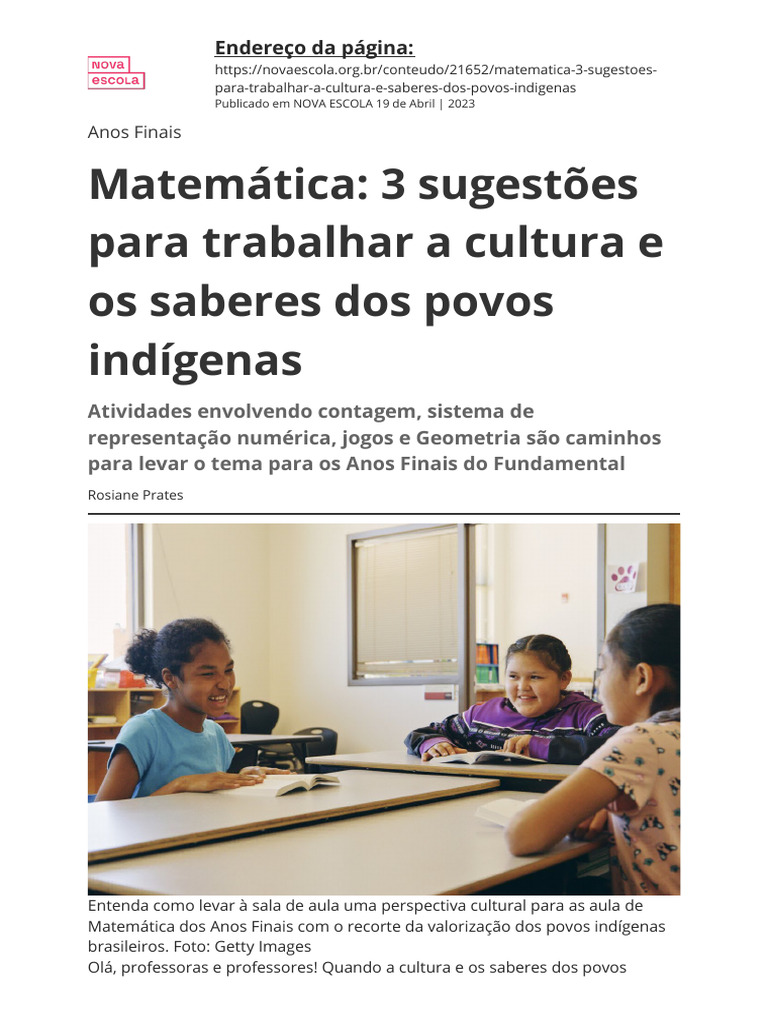 Matemática e Cultura Indígena: 3 Atividades | PDF | Matemática | Geometria