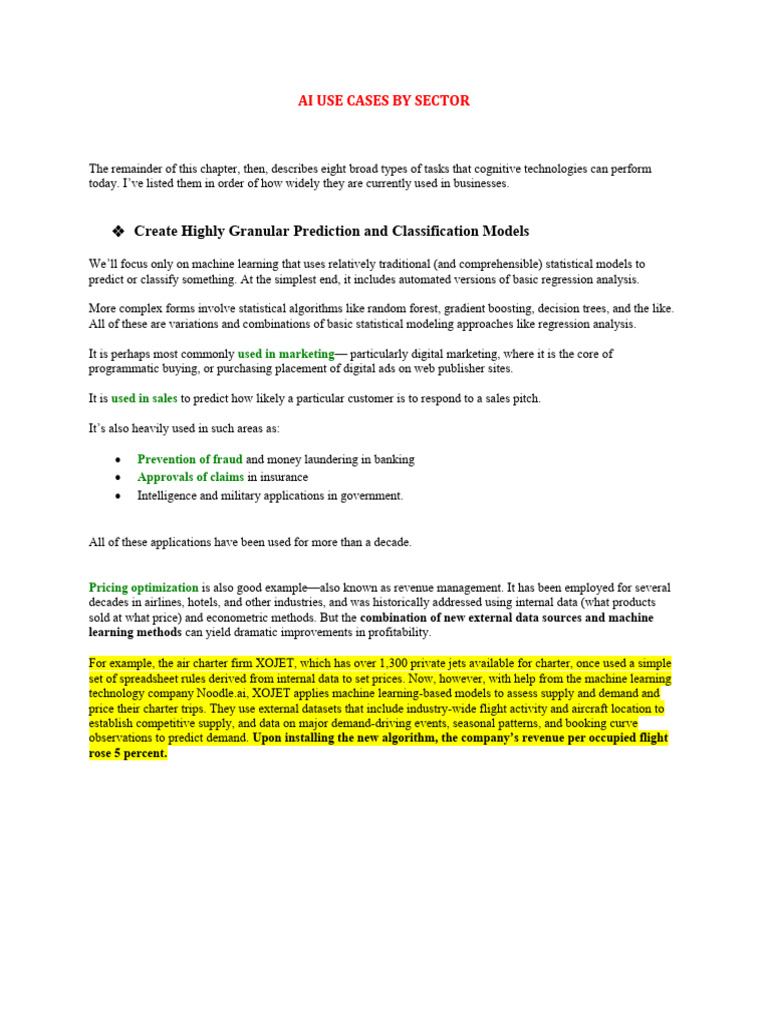 Ai Use Cases By Sector Pdf Machine Learning Artificial Intelligence