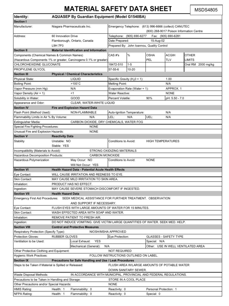 AquaSep MSDS Overview | PDF | Chemistry | Occupational Safety And Health