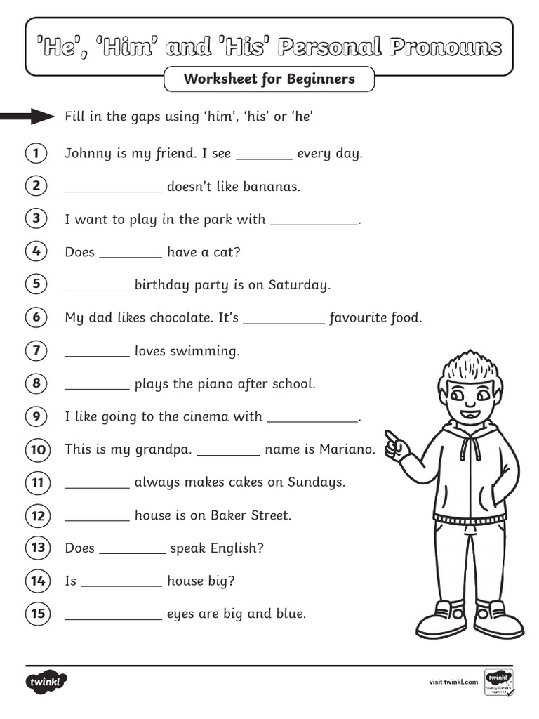 He Him and His Personal Pronouns Worksheet | PDF | Language Arts ...
