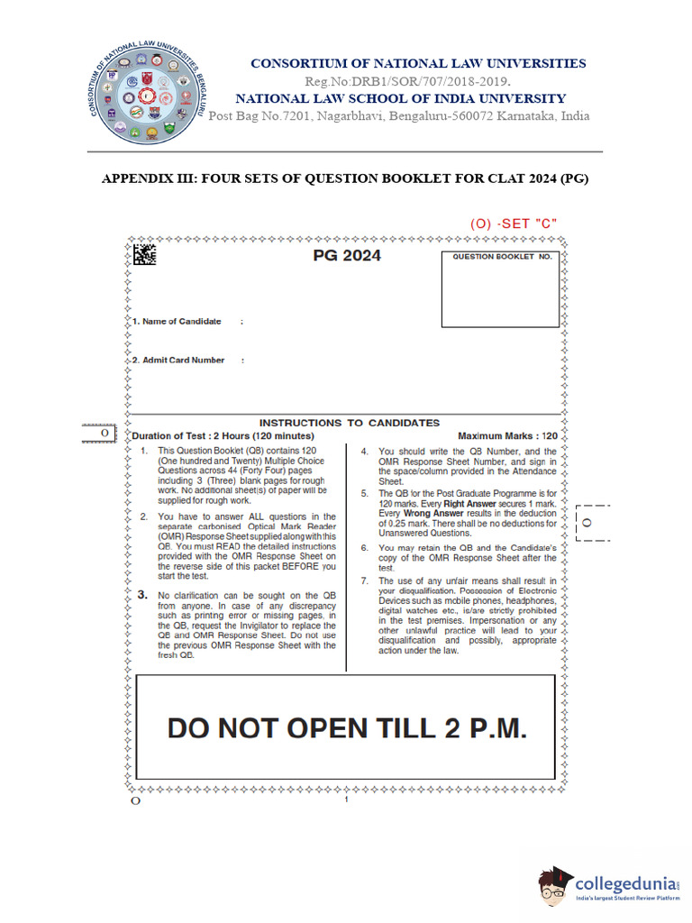 CLAT PG 2024 Question Paper Set C | PDF | Estoppel | Statutory Interpretation