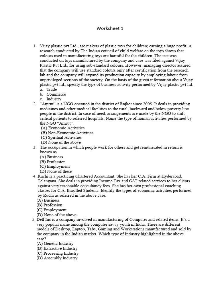 Worksheet 1 | PDF | Commerce | Retail