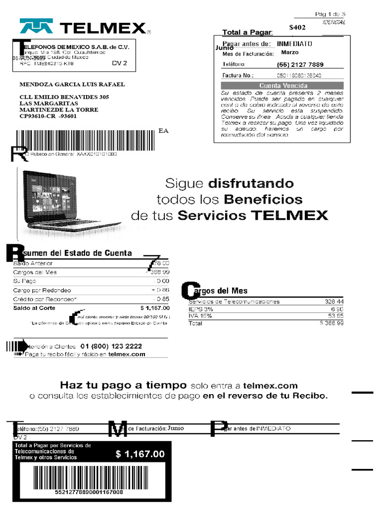 Recibo de Telmex | PDF