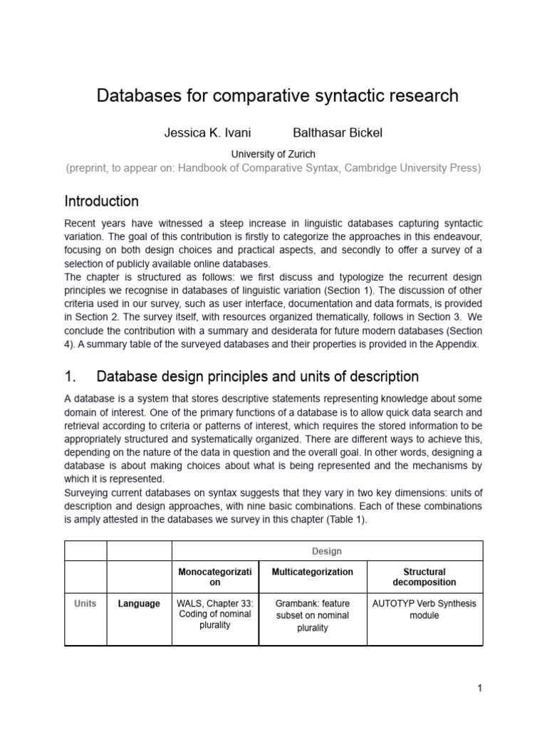 Databases For Comparative Syntactic Research | PDF | Databases | Syntax