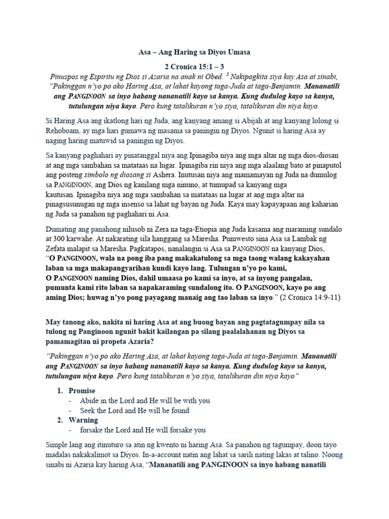 Asa - Ang Haring Sa Diyos Umasa 2 Cronica 15 | PDF