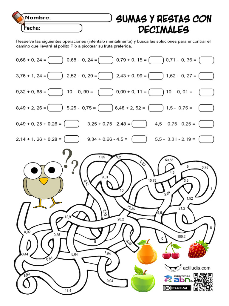 Operaciones de Sumas y Restas Decimales | PDF