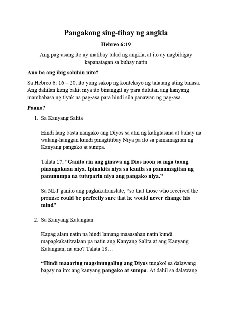 Pangakong sing tibay ng angkla | PDF Pangakong sing tibay ng angkla | PDF