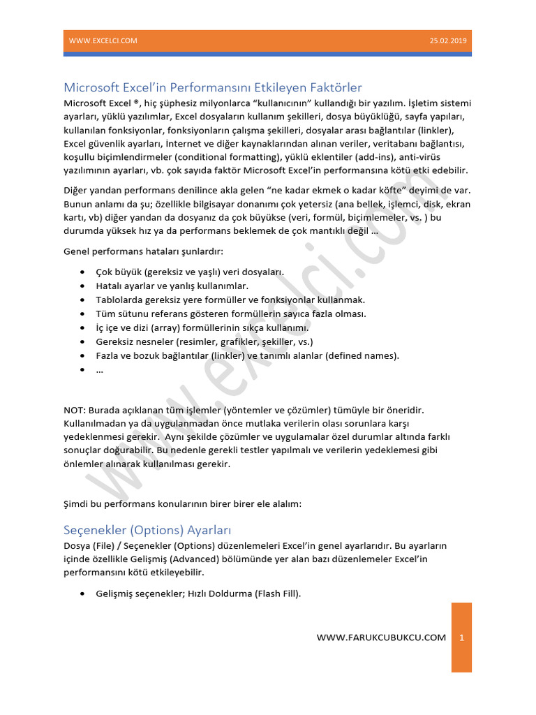 Excelin Performansini Etkileyen Faktorler | PDF