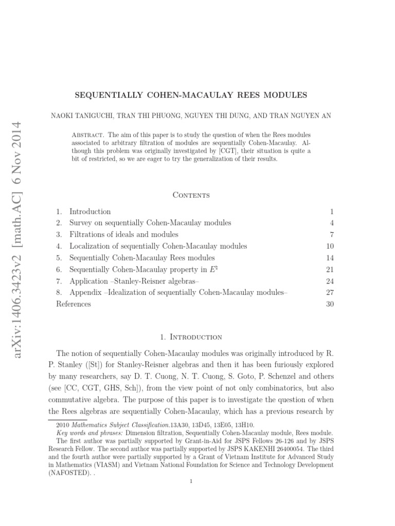Sequentially_Cohen_Macaulay_Rees_modules | PDF | Ring (Mathematics) | Algebraic Structures
