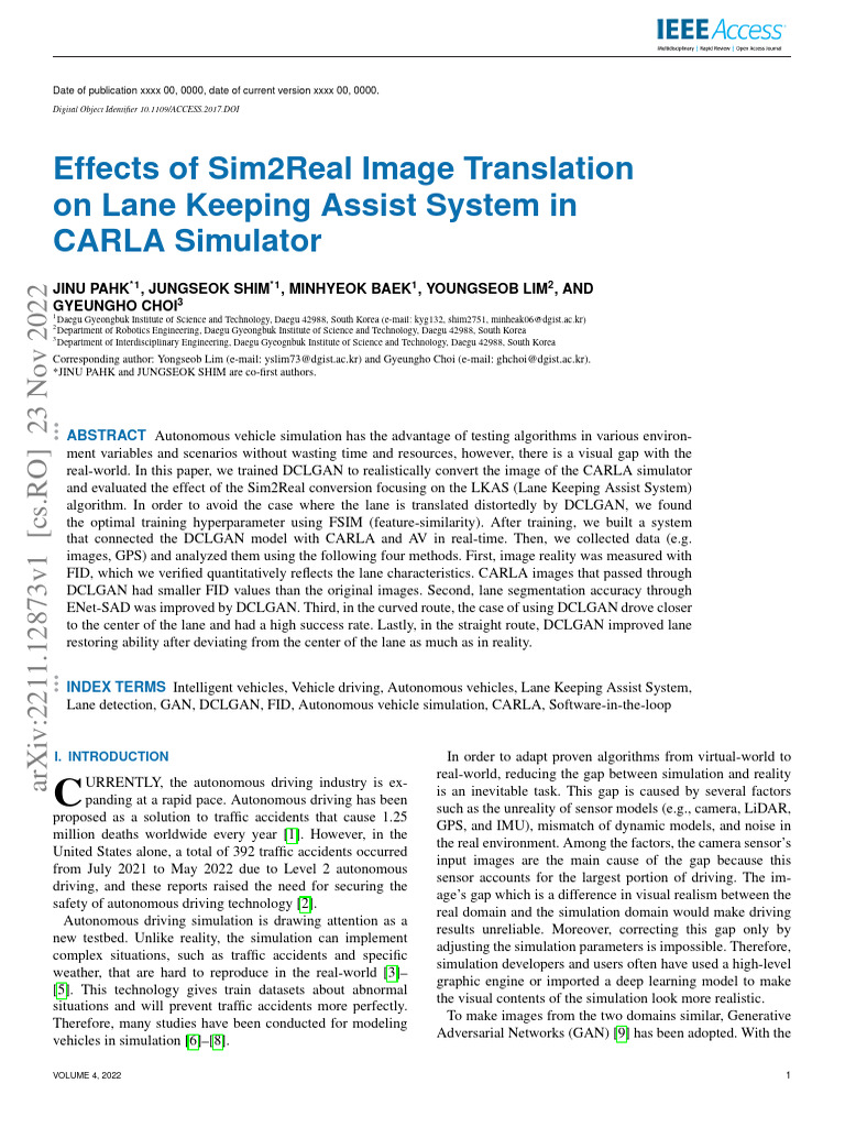 Effects of Sim2Real Image Translation On Lane Keep | PDF | Simulation ...