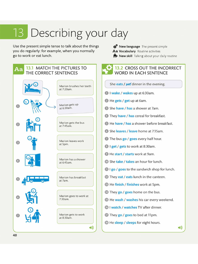 Unit 13 - Describing your day (Practice) | PDF