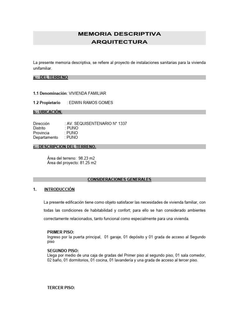 MEMORIA-DESCRIPTIVA-arquitectura | Descargar gratis PDF | Albañilería | edificio