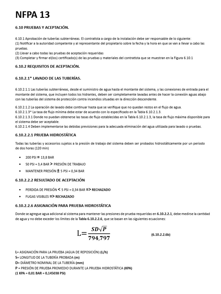 NFPA 13 PRUEBA HIDROSTATICA | Descargar gratis PDF | Presión | Agua