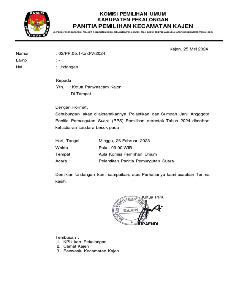 UNDANGAN PELANTIKAN PPS (Panwascam) | PDF