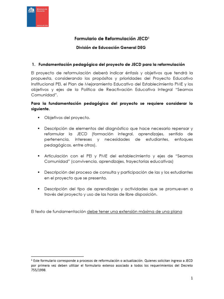 Formulario para Actualización Jec 2024 Esc Panquehue | PDF | Pedagogía | Escuelas