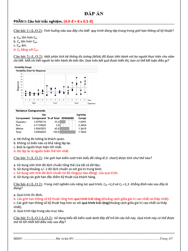 Đáp Án Dethi 02 DoTinCay DamBaoChatLuong HK232 70phut | PDF