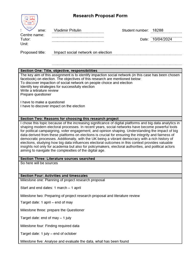 Research Project Proposal Form | PDF | Quantitative Research | Analysis