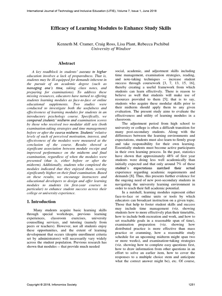 Efficacy of Learning Modules To Enhance Study Skills | PDF | Learning ...