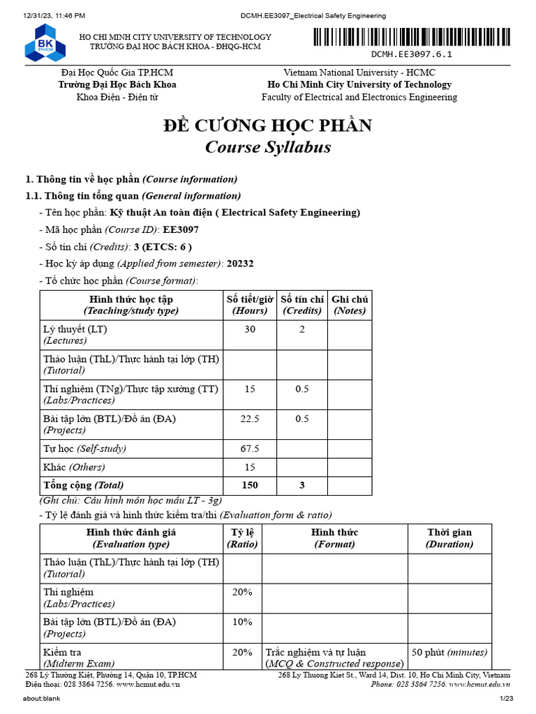 DCMH - EE3097 - Electrical Safety Engineering Jan 1.2024 | PDF