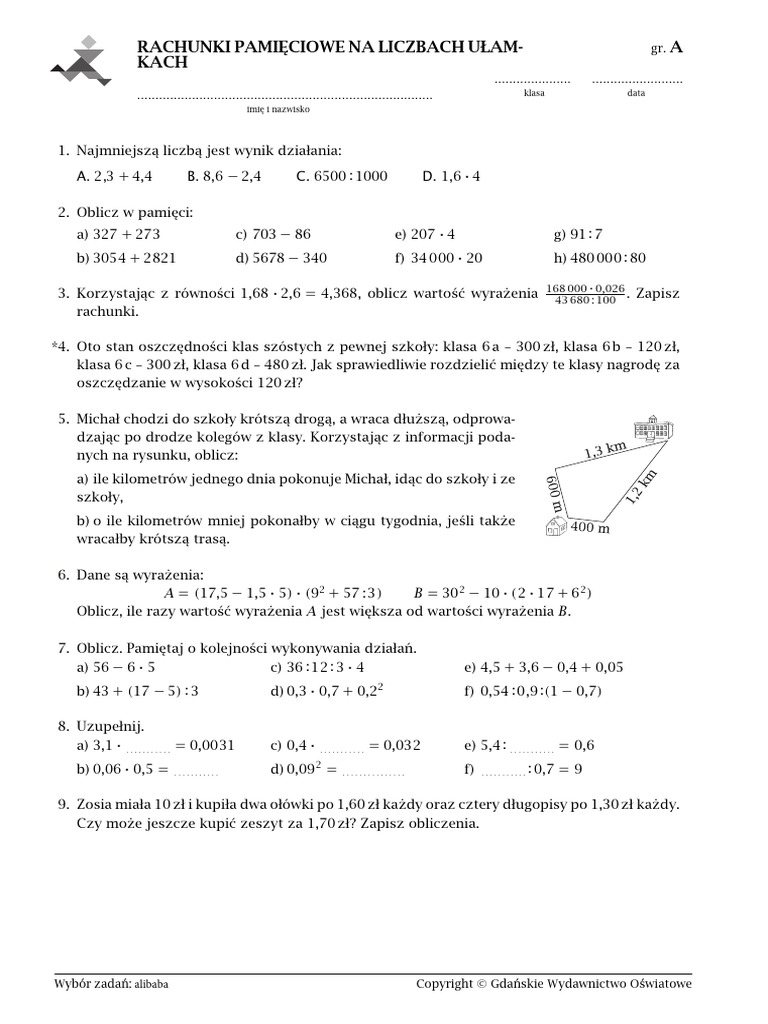 Klasa 6 Liczby Naturalne I Ulamki RACHUNKI PAMIECIOWENA LICZBACH ...