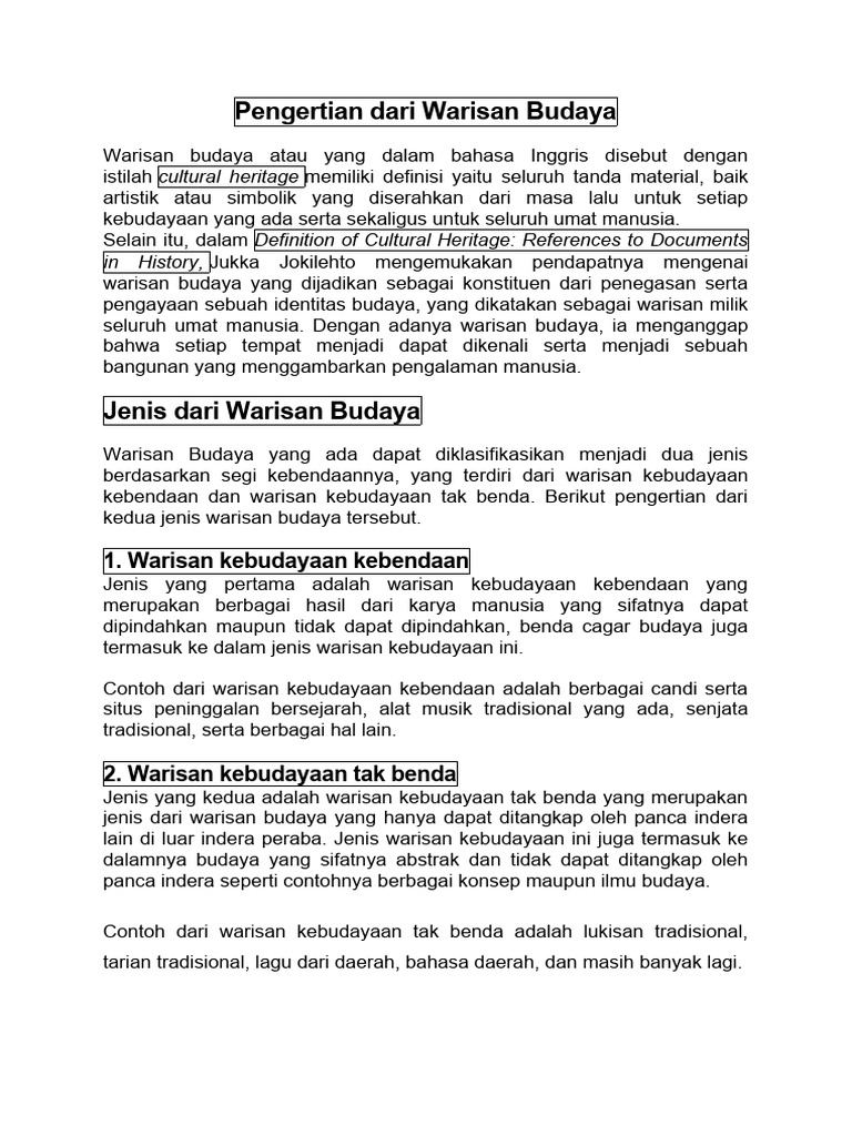 Pengertian dan Jenis Warisan Budaya | PDF