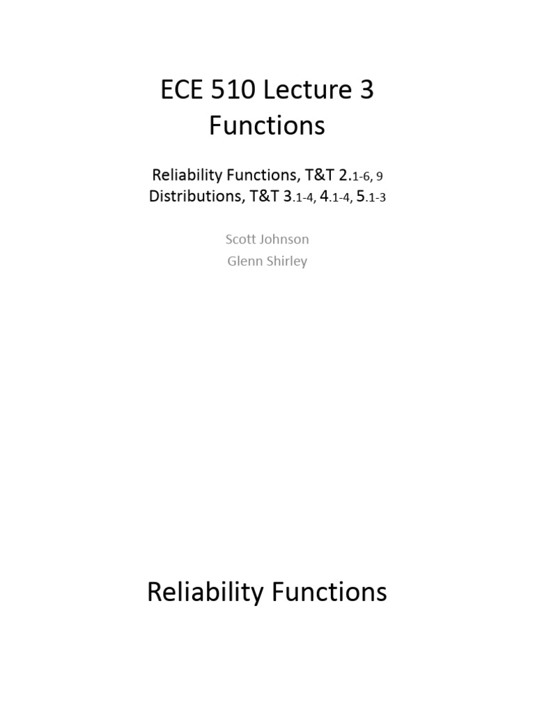 ECE 510 Lecture 3, Functions Rev 2 | PDF | Mean | Reliability Engineering