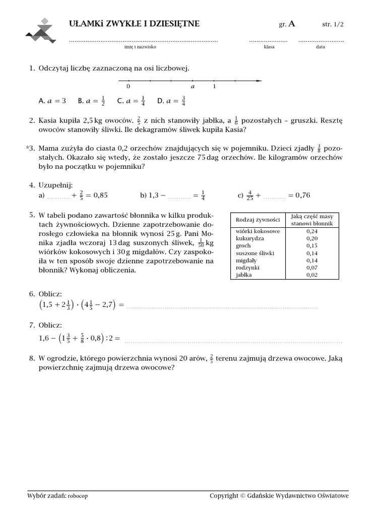 Klasa 6 Liczby Naturalne I Ulamki ULAMKi ZWYKLE IDZIESIETNE | PDF