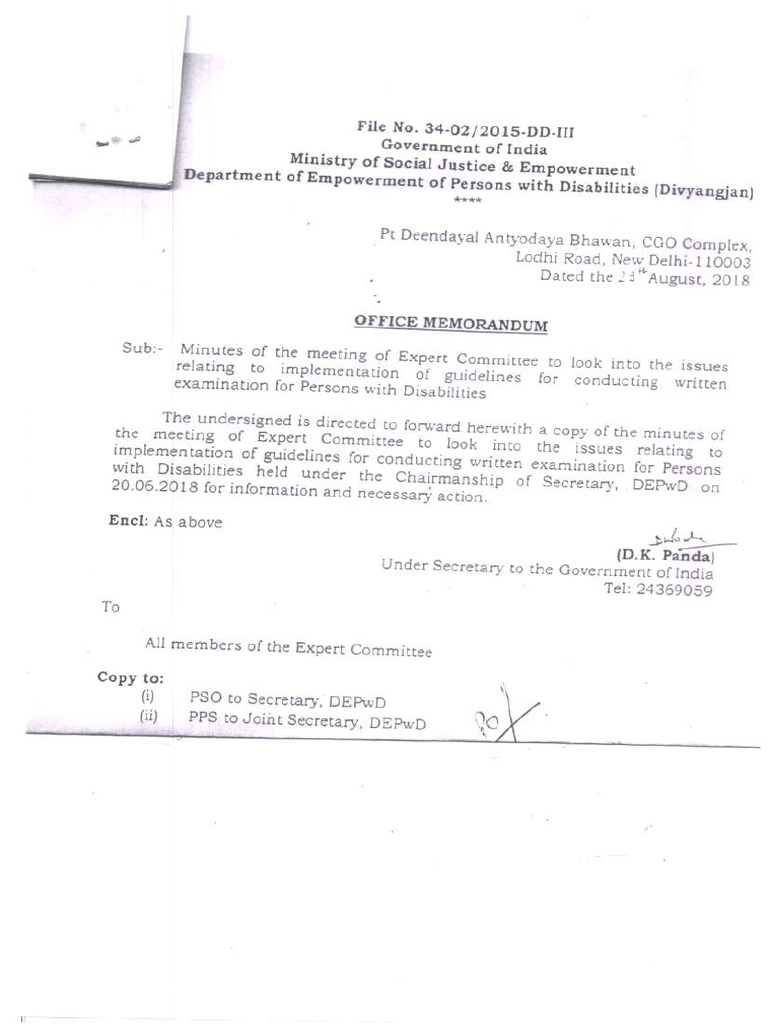 Guidelines For Conducting Written Examination For PWD | PDF