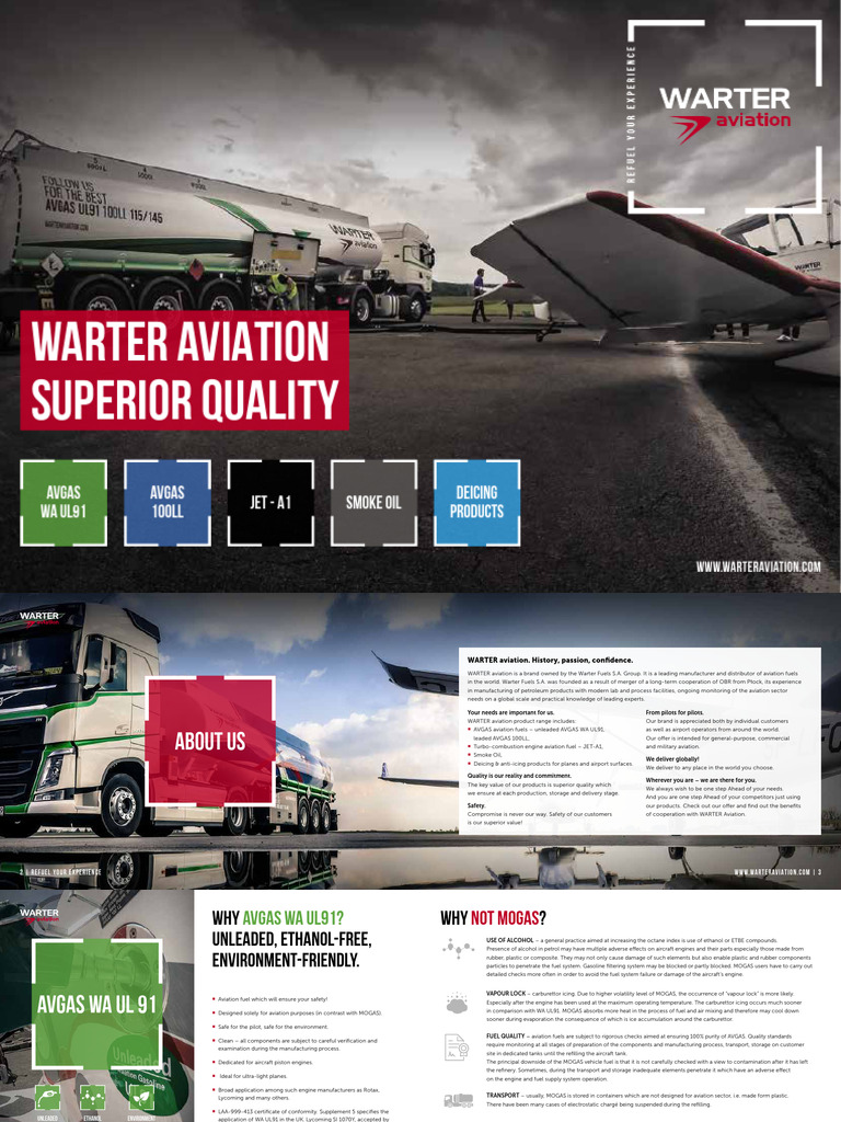 Warter Aviation: Premium Aviation Fuels | PDF | Gasoline | Jet Fuel
