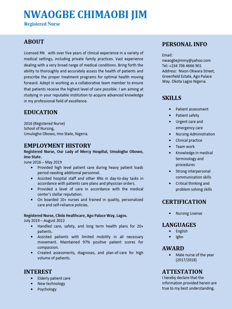 Jim Resume | PDF | Nursing | Patient