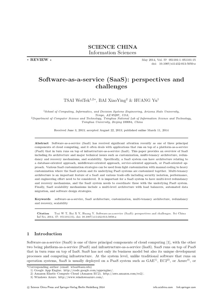 Software-As-A-service (SaaS) Perspectives and Challenges | PDF | Databases | Software As A Service