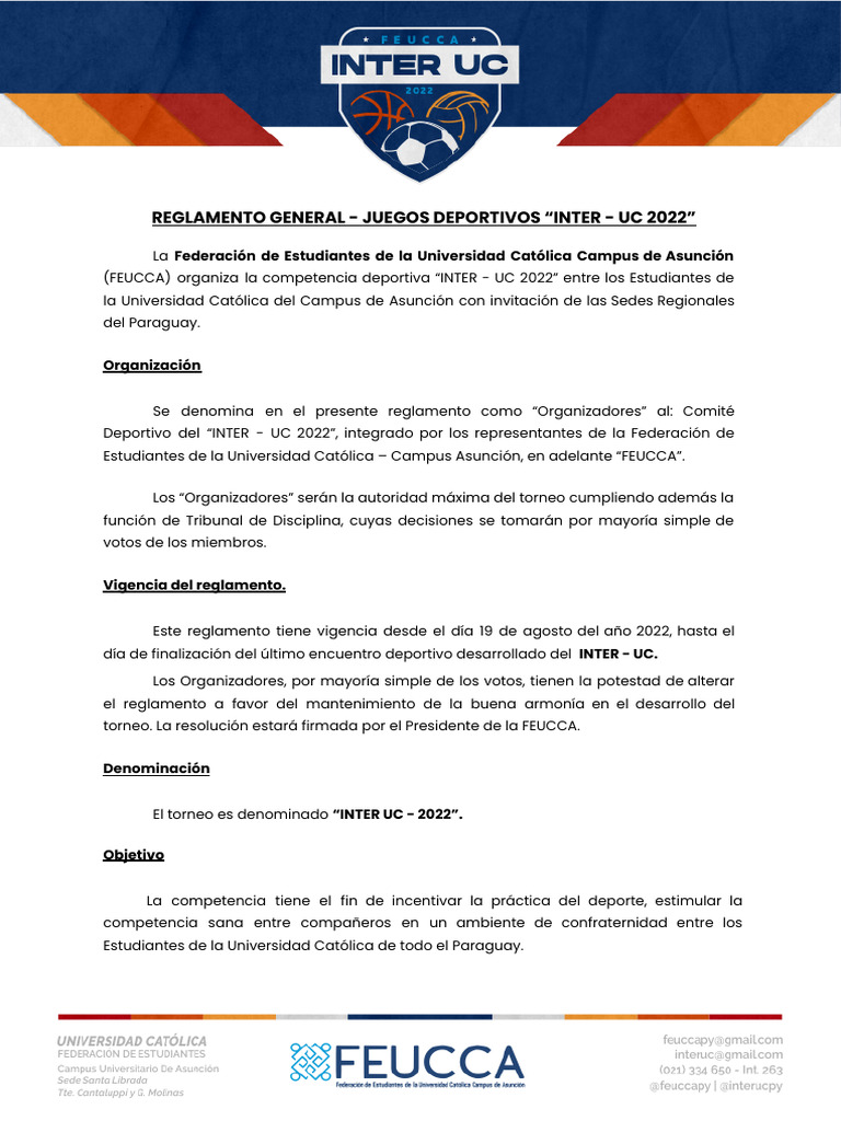 Reglamento Inter-Uc 2022 | PDF | Asociación de Futbol | Vóleibol