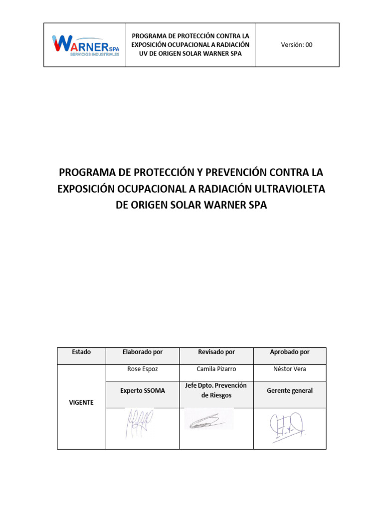 Programa de Protección UV Warner SPA 2024 ACT | PDF | Ultravioleta | Atmósfera