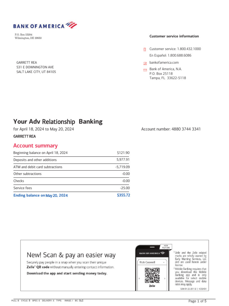 Bank of America Statement | PDF | Deposit Account | Banks