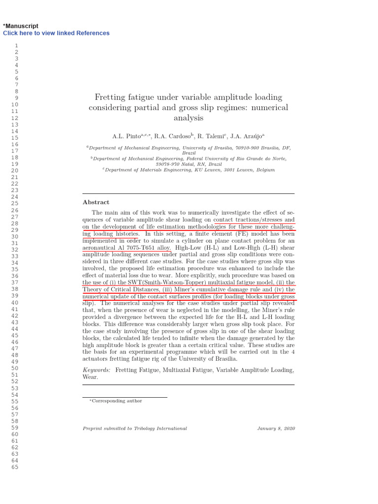 Pinto-2020-Fretting-fatigue-under-variable-amp | PDF | Fatigue (Material) | Strength Of Materials