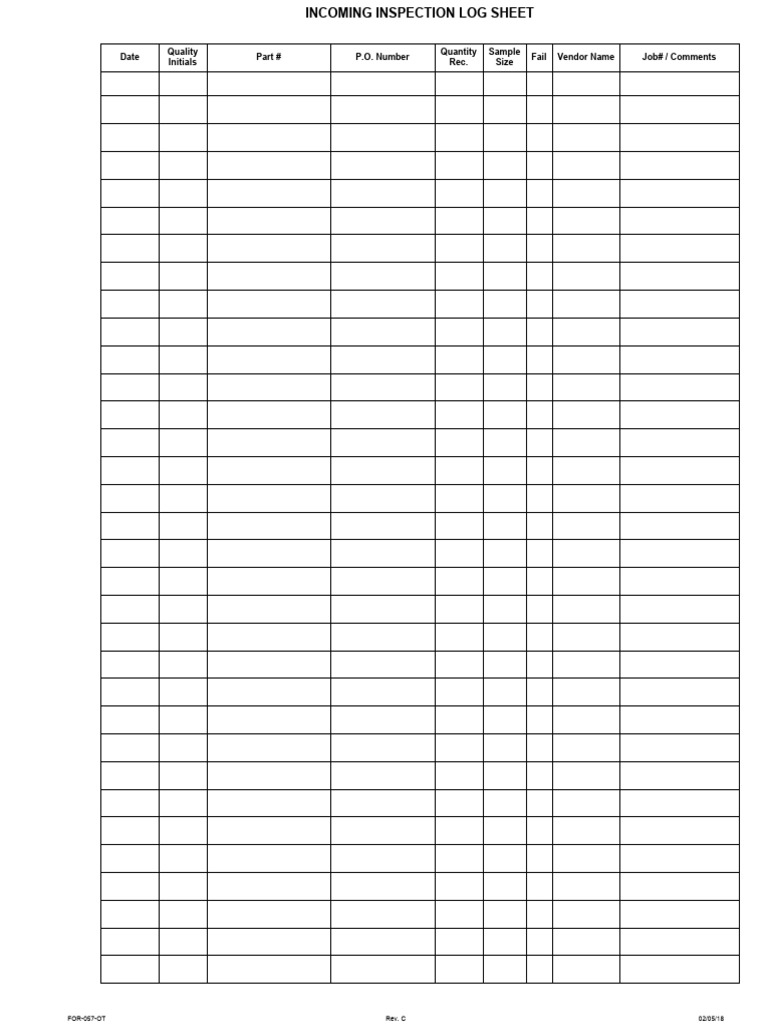 For-057-OT Incoming Inspection Log Sheet | PDF