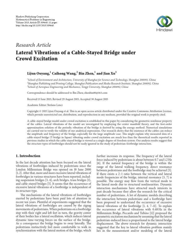Lateral Vibrations of A Cable Stayed Bri | PDF | Bridge | Resonance
