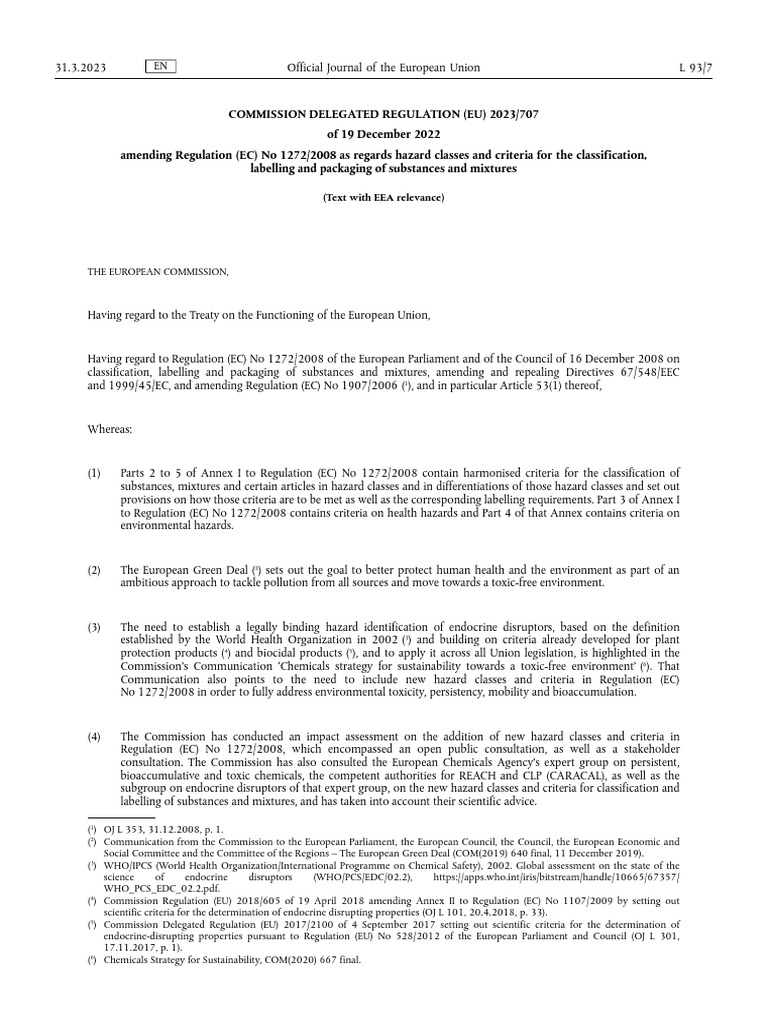EU Regulation on Hazard Classification Update | PDF | European Economic ...